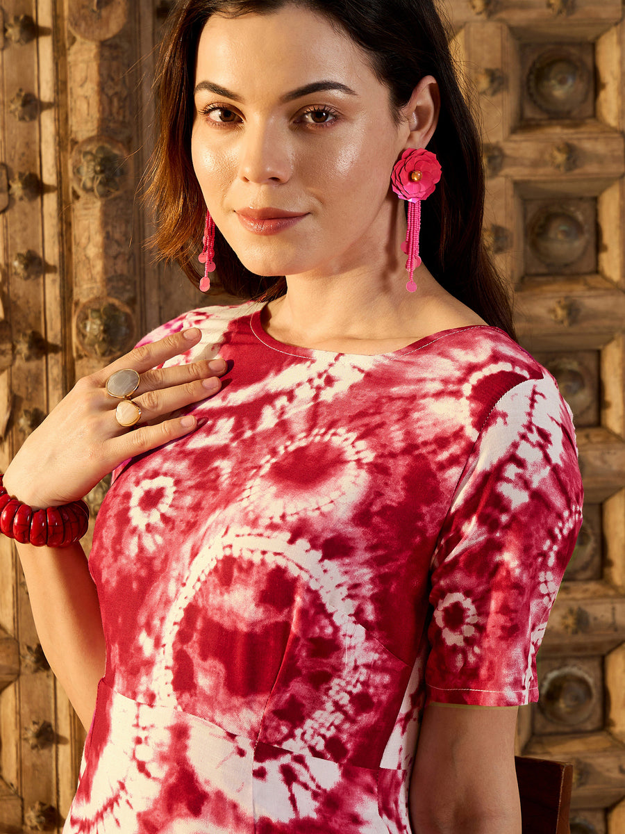 Buy Pencil Fit Midi Dress in Maroon Tie & Dye for Women
