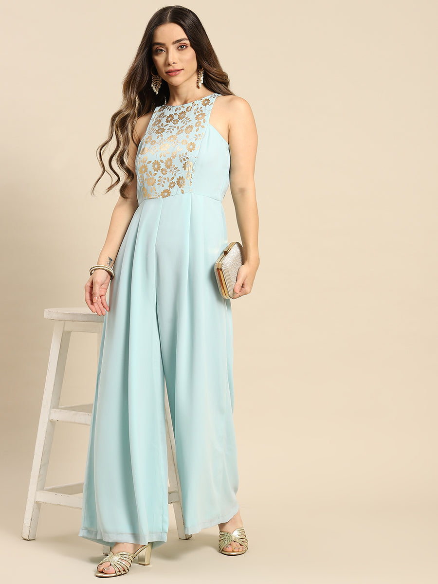 Buy In cut pleated jumpsuit in Powder Blue for Women